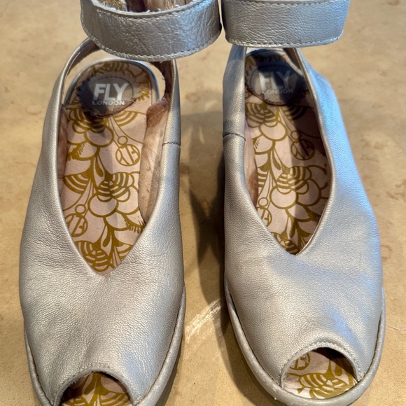 Fly London | Shoes | Fly London Silver Peep Toe Sandals | Poshmark